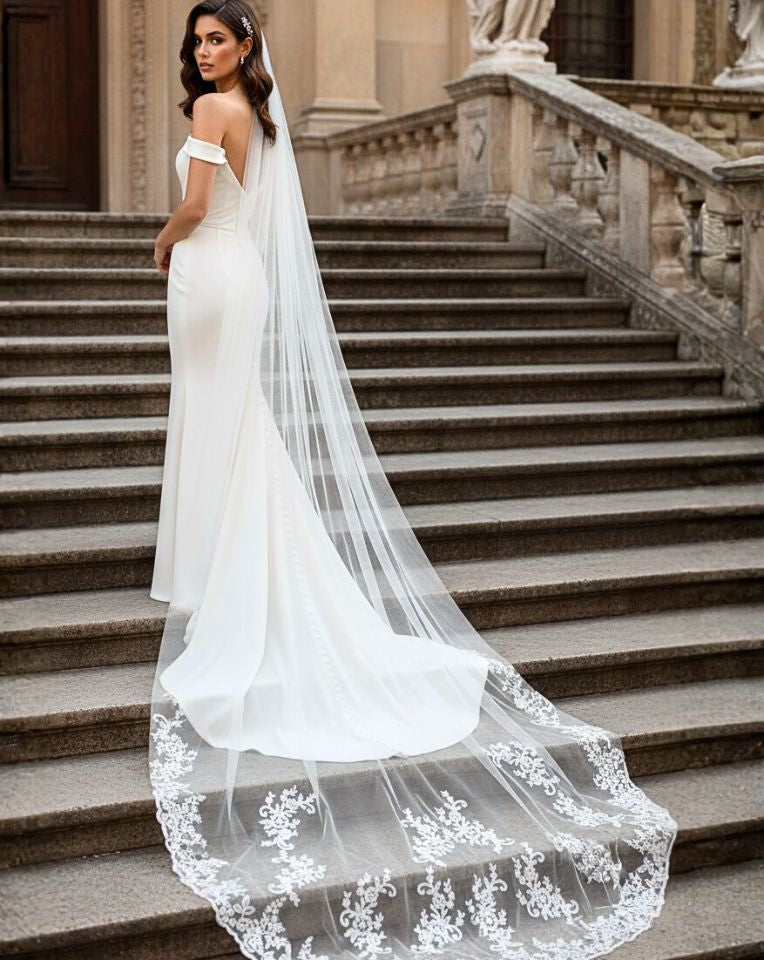 Rachael Lace Train Wedding Veil | One Tier Corded Lace | Kezani Bridal ...